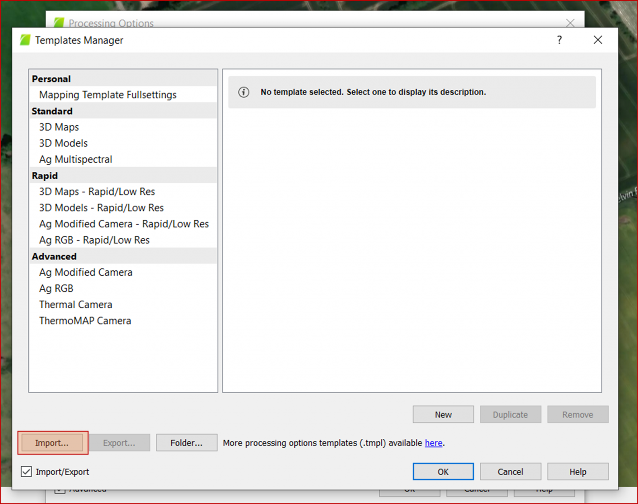 How To Import A Processing Options Template In Pix4D Mapper